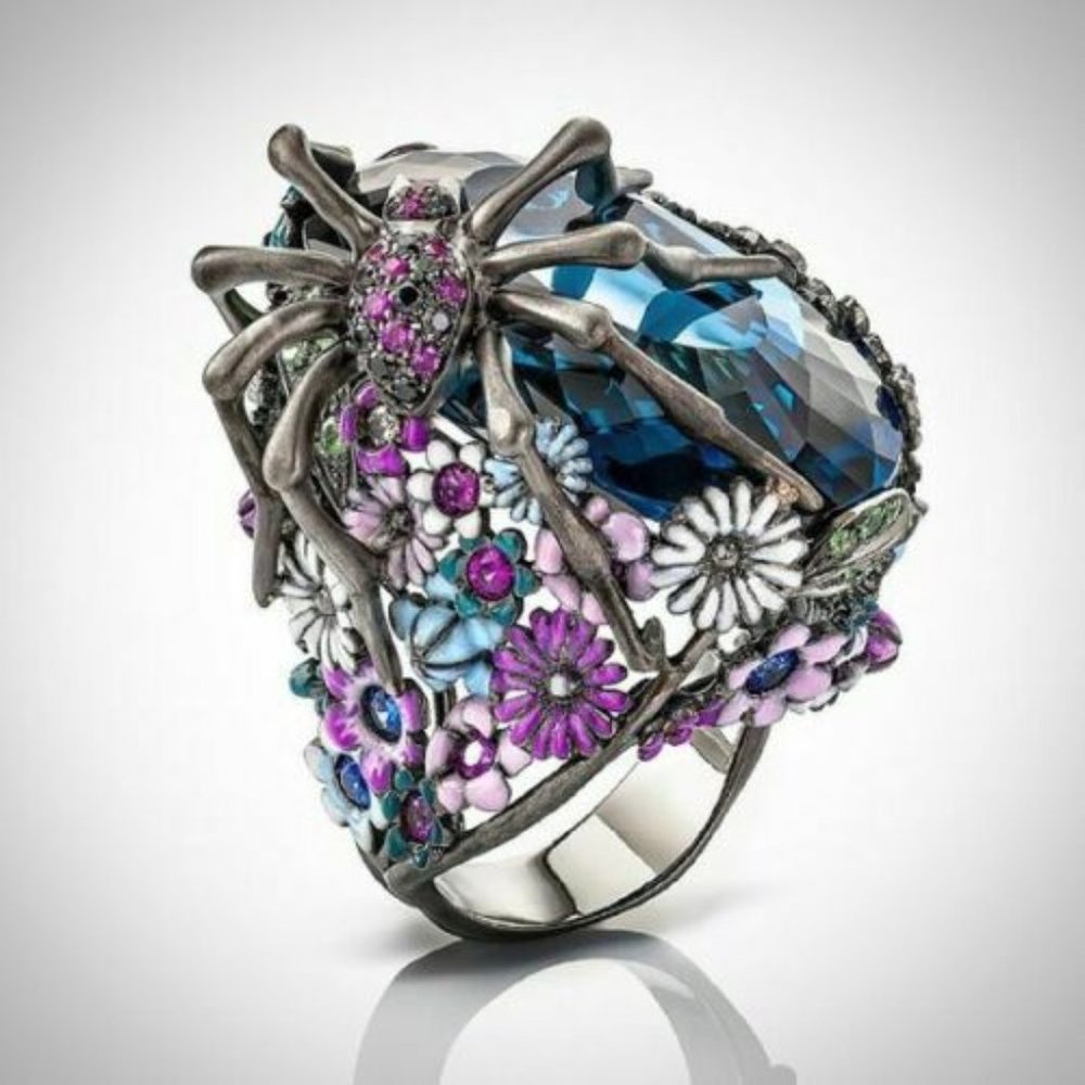Turkish 925 Flower Spider Sapphire Fashion Ring - Gem
